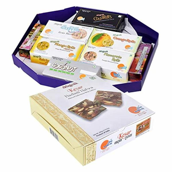 Bhagats Heera Sweets Kesar Badam Halwa and 6 In 1 Son Roll with Almonds ...