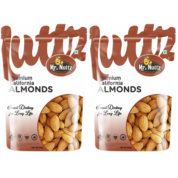 Mr.Nuttz 100% Natural Premium California Almonds 1kg (Pack of 2 -500g Each) - JioMart