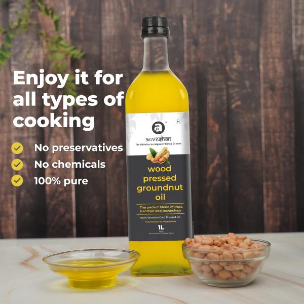 Anveshan Wood Pressed Groundnut Oil - 1 Litre | Glass Bottle | Kolhu ...