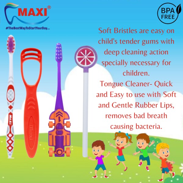 MAXI Oral Care Combo of 3-(1 Kids) Zoom Car Junior Toothbrush & (1 TC ...