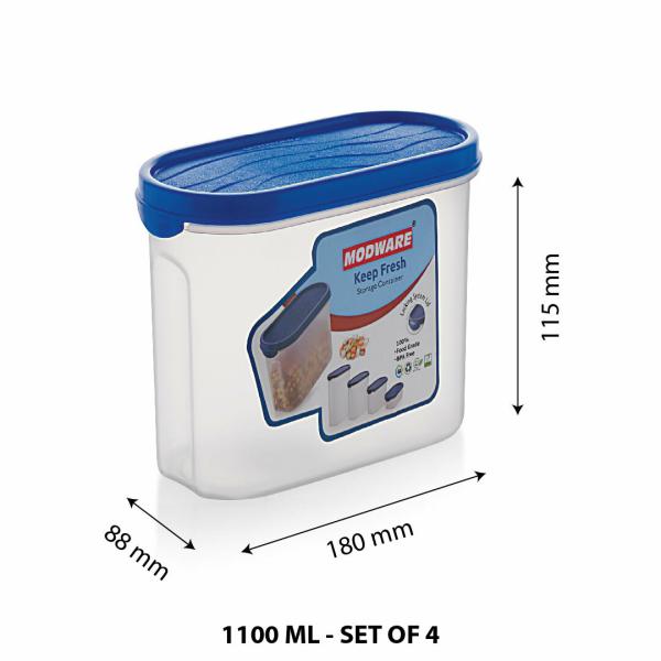 Modware Plastic Keep Fresh Containers with Lid, Set of 4 (1100 ml x4 ...