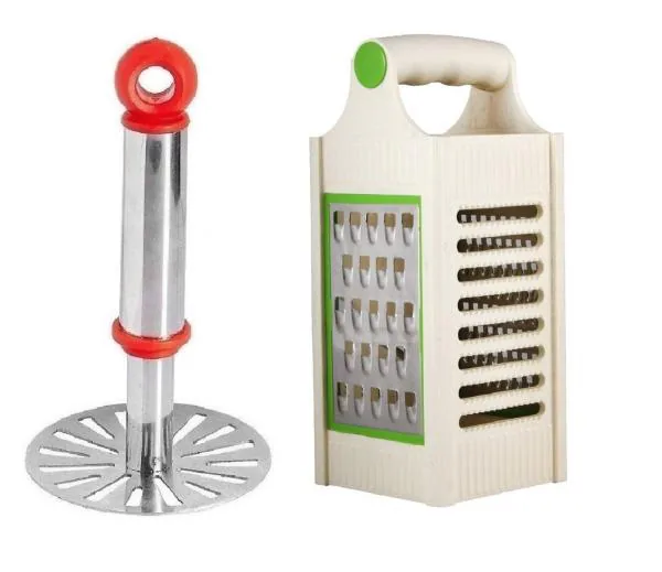 Stainless Steel Pav Bhaji Masher With Plastic 4 in 1 Grater and ...