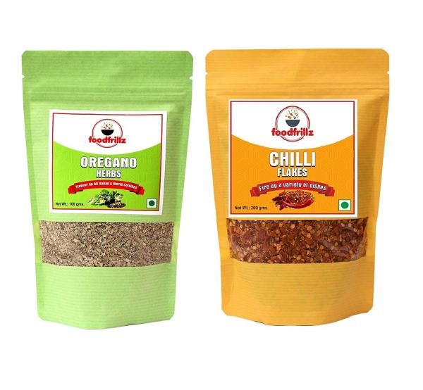 Foodfrillz Oregano Herb (100 g) and Red Chilli Flakes 200 g (Pack of 2 ...