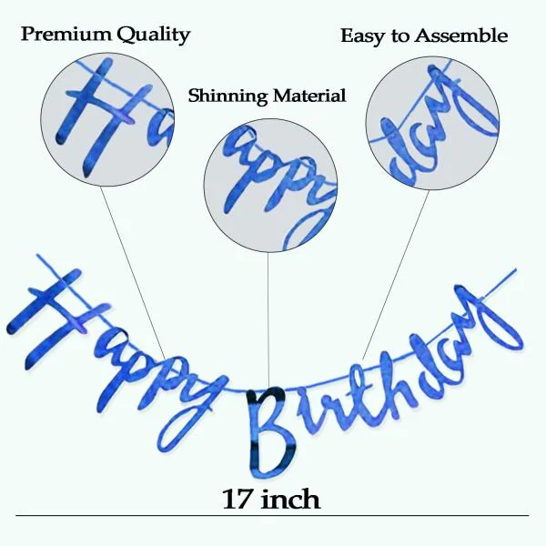 AMFIN Happy Birthday Blue Banner / Happy Birthday Decoration / Banner ...