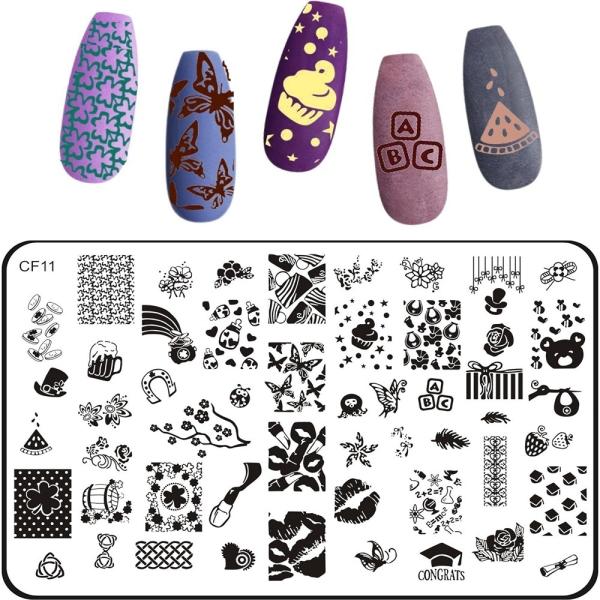 Royalkart Nail Art Stamping Kit Jumbo Image Plate With Soft Nail Silicon Stamper & Scraper CF11 ...