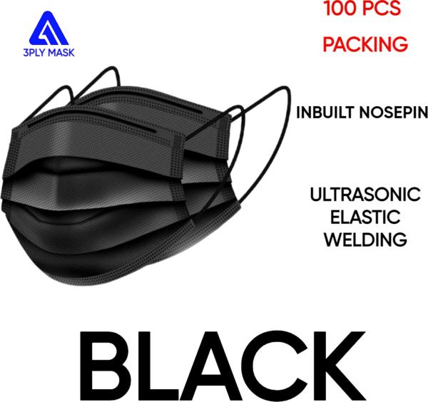 A1 Black Non Woven 3 Ply Face Mask With Nose Cap, Free Size (Pack Of ...