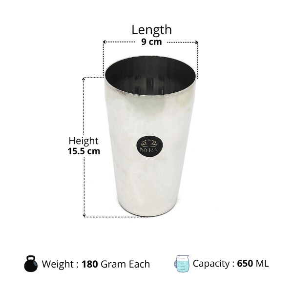 Nyra Stainless Steel Jumbo Plain Lassi Glass- 650 ML Each Big ...
