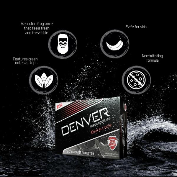 DENVER Black Code Cologne Bathing Soap With Germ Protection & Powerful ...
