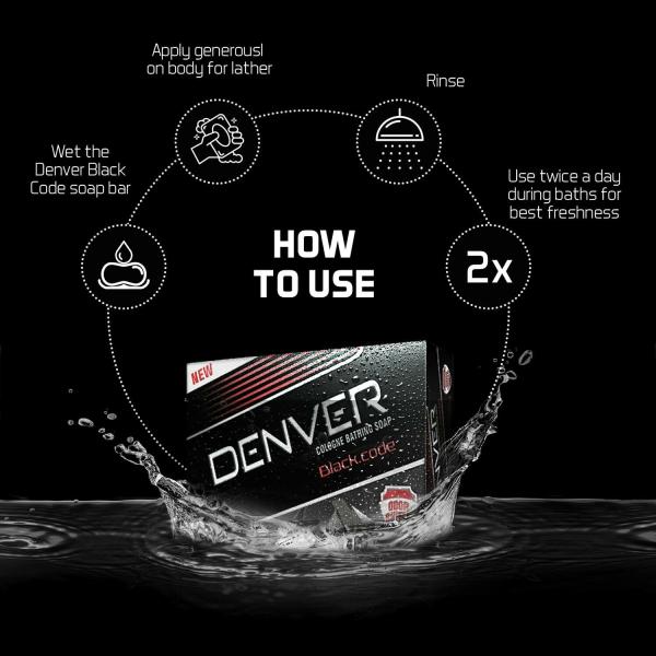 DENVER Black Code Cologne Bathing Soap With Germ Protection & Powerful ...