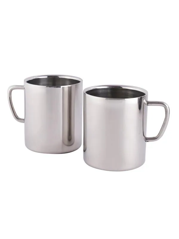 Abode Stainless Steel Sober Double Wall Heavy Coffee Mug Set 300ml, 2 ...