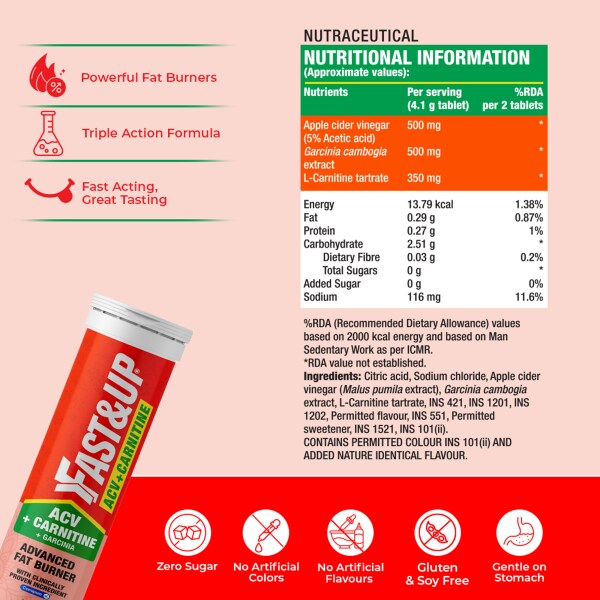 Fast&Up ACV + Carnitine | 500mg ACV | 350mg L-Carnitine | 500mg ...