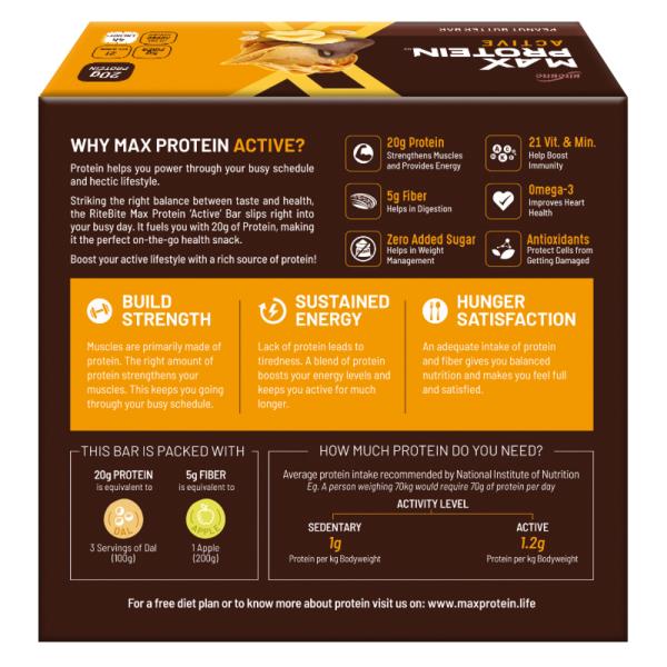 RiteBite Max Protein Active Peanut Butter Protein Bar (Pack of 6 ...