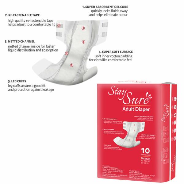 STAY SURE ADULT DIAPER MEDIUM SIZE PACK OF 10 PCS - JioMart