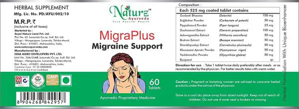 Naturz Ayurveda Migra Plus for Migraine Support - 60 Tablets - JioMart
