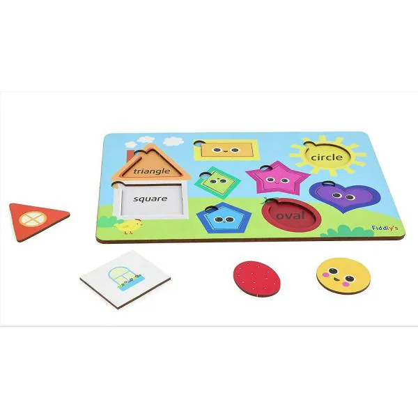 Fiddly's Wooden Geometrical in Cartoon Shapes Puzzle Board for Kids ...
