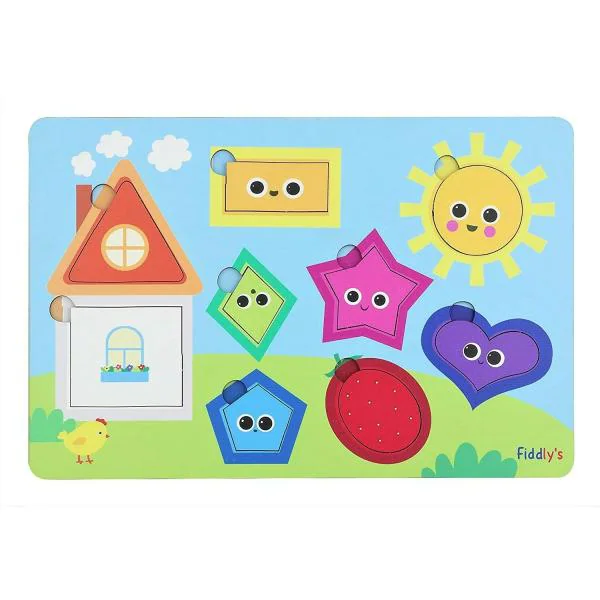 Fiddly's Wooden Geometrical in Cartoon Shapes Puzzle Board for Kids ...