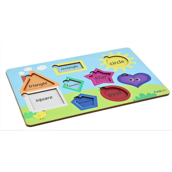 Fiddly's Wooden Geometrical in Cartoon Shapes Puzzle Board for Kids ...