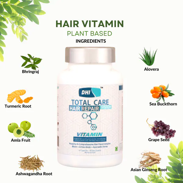 DHI Hair Repair Vitamin Supplements with Plant Based, Biotin Enrich ...