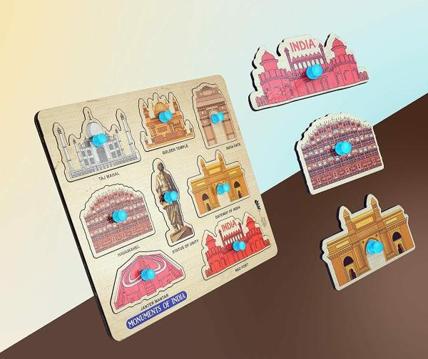 Grest Mini Wooden Monuments and Vegetables Puzzle with Knobs ...