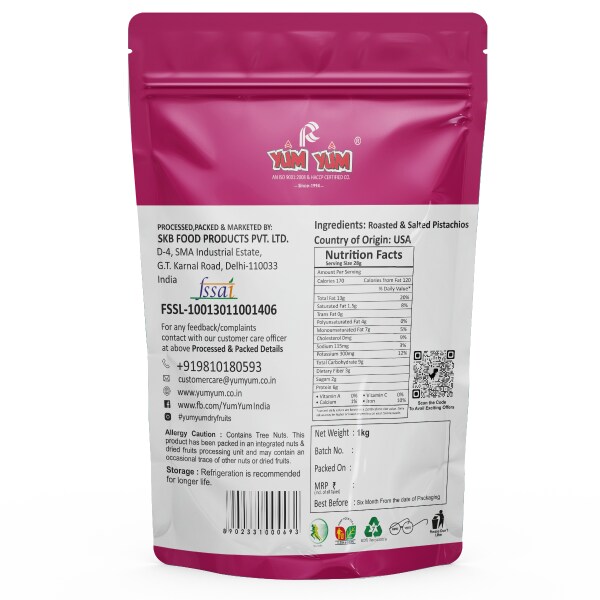 YUM YUM Premium Roasted Pistachios Jumbo Size Lightly Salted 1 kg Pouch - JioMart