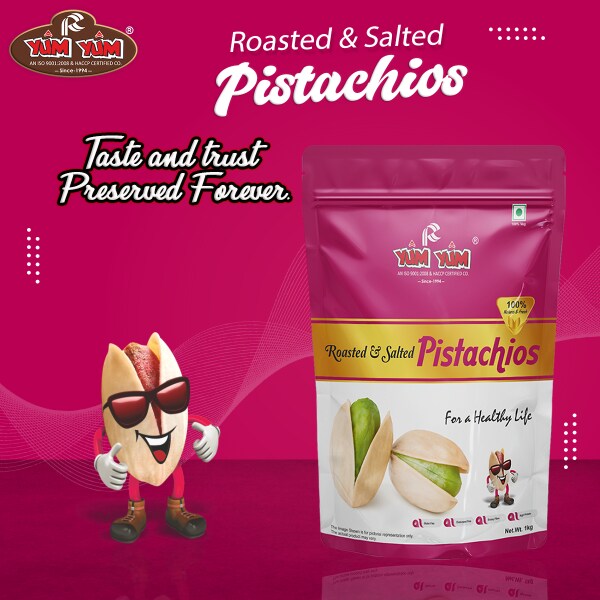 YUM YUM Premium Roasted Pistachios Jumbo Size Lightly Salted 1 kg Pouch - JioMart