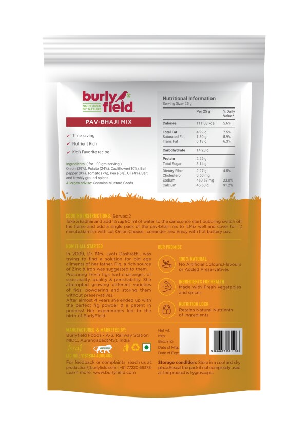 BURLY FIELD 100% Natural Pav Bhaji Ready Mix |Ready to Cook Veg Pav ...