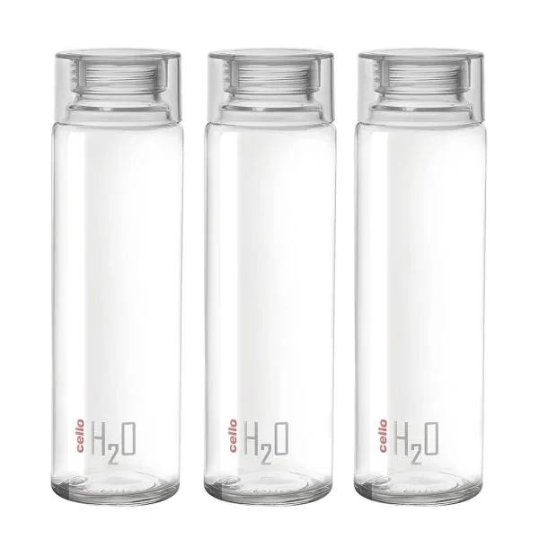 Cello H2O Toughened Glass Fridge Water Bottle with Plastic Cap, 920ml ...