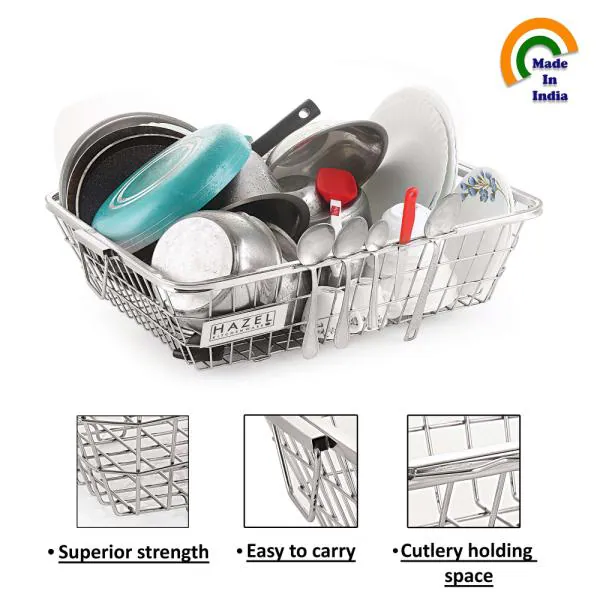 HAZEL Stainless Steel Dish Drainer Bowl Bartan Basket Utensil Drying ...
