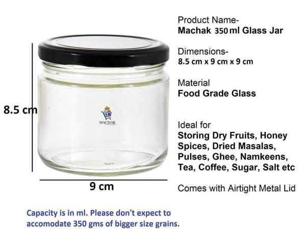 Machak Clear Glass Round Glass Jar, 350 Ml (Pack Of 8) - JioMart