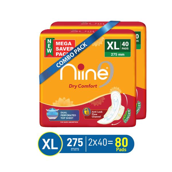 Niine Dry Comfort XL Sanitary Pads for women (Pack of 2) 80 Pads - JioMart