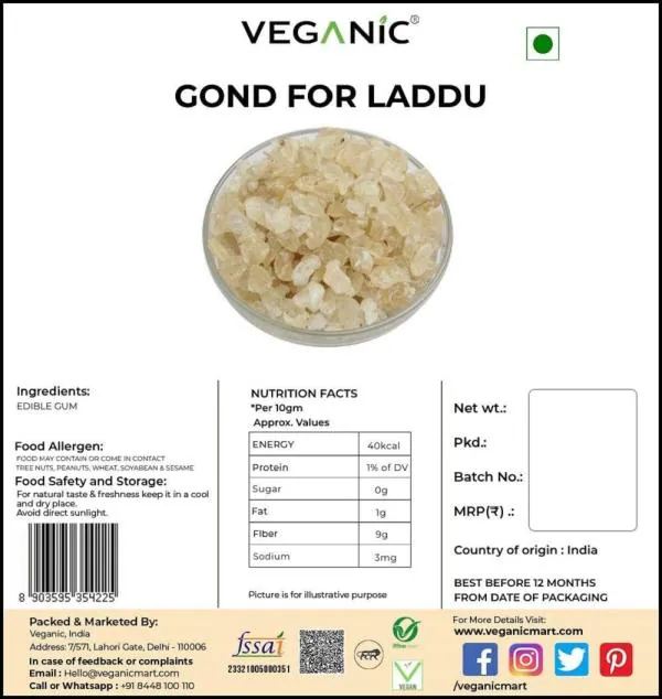 Veganic Gond Special For Laddu | Babool Gound For Ladoo (Edible Gum ...