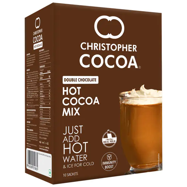 Christopher Cocoa, Double Chocolate Hot Cocoa Powder Mix, 10 Sachets ...