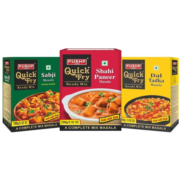 Pushp Brand Quick Fry Combo (Dal Tadka Masala + Sabji Masala + Shahi ...
