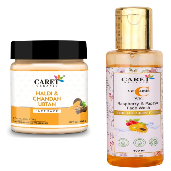 Caret Organic Haldi & Chandan Ubtan Face Pack (100G) AND Vitamin C Facewash (100ML)Cruelty Free ...