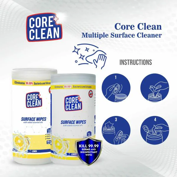 Core Clean Disinfecting Wipes Canister Multi-Surface Cleaning Wipes For ...