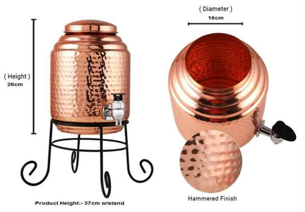 Design Decor Gallery Copper 5 Litre Hammered Water Container, 300 Ml ...