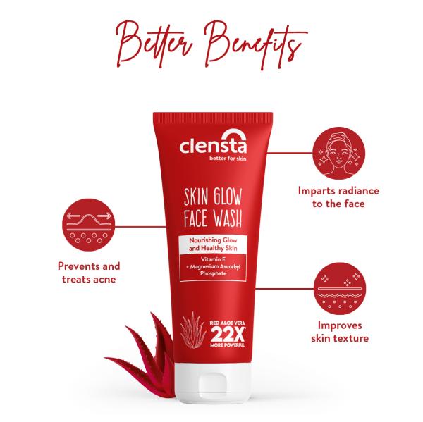 Clensta Skin Glow Face Wash | With Red Aloe Vera, Vitamin C and E| Non ...
