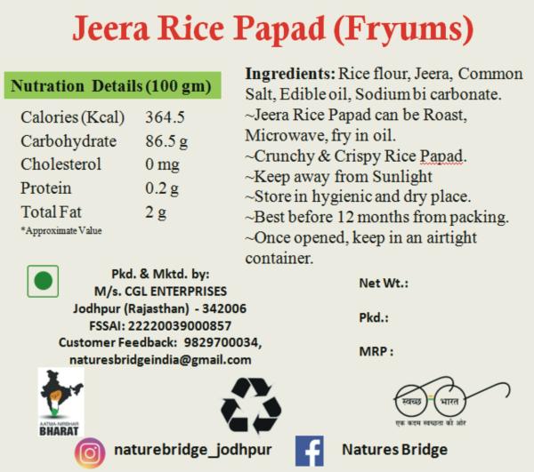 Nature's Bridge Home Made Jeera Rice Papad| Rice papad| Appalam - 200 ...
