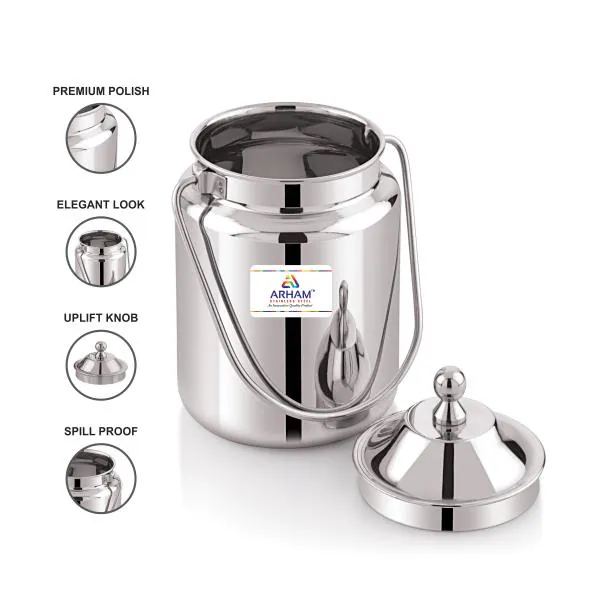 ARHAM STAINLESS STEEL Barni/Akhand Barni/Milk Can/Oil Can -500ML (with ...