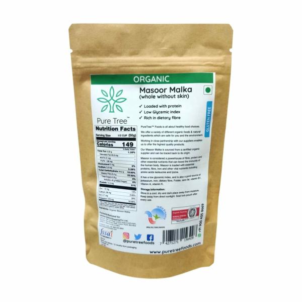 Pure Tree Organic Masoor Malka Dal Whole (Skinless) | 950 gm | Gluten ...