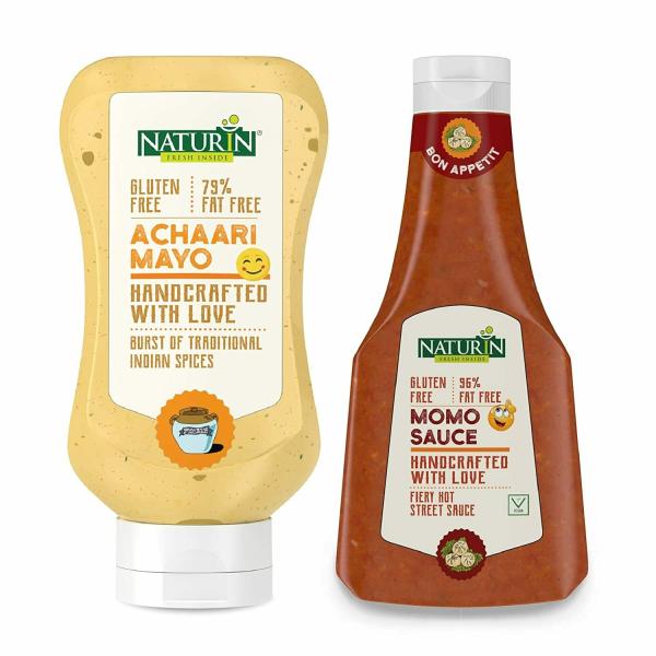 Naturin Combo Pack of 2- Achaari Mayo 290g and Momo Sauce 375g I Gluten ...
