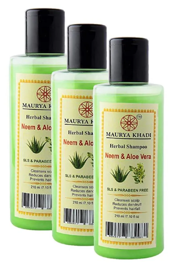 Maurya Khadi Neem & Aloe-Vera Herbal Shampoo SLS & Paraben Free 210ml Set of 3 - JioMart