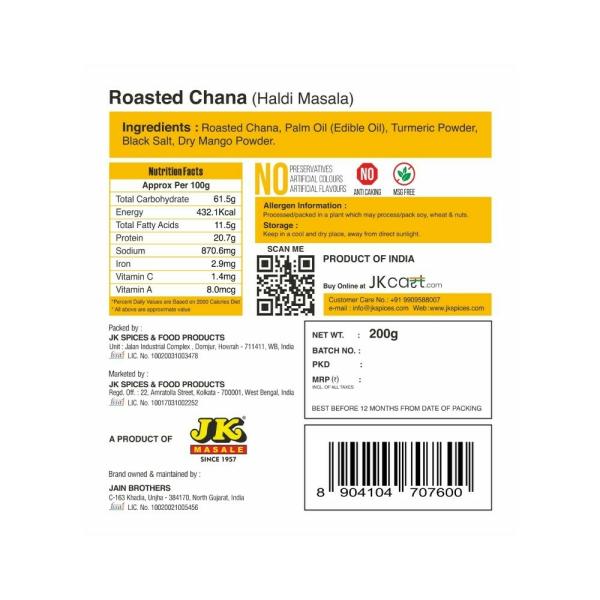 Chaskaah Haldi Masala Chana 600g (200gx3) by JK | Bhuna Chana | Roasted Masala Chickpeas Roasted ...
