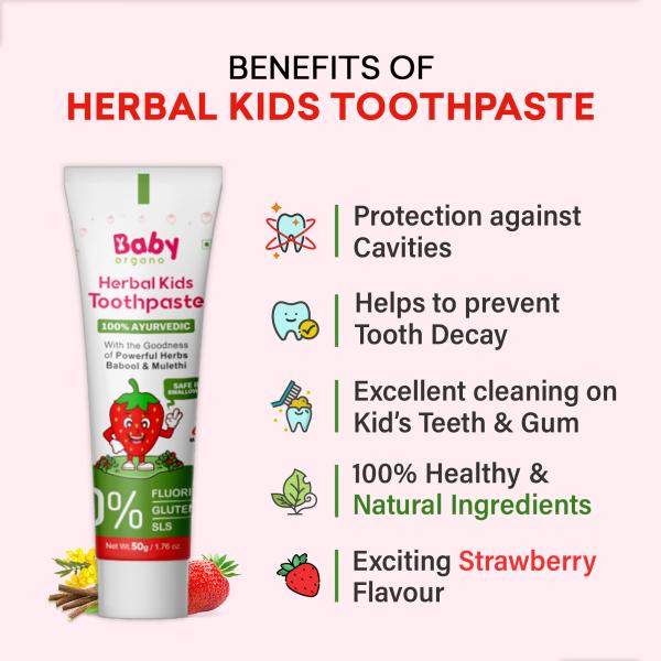 Baby Organo Kids Toothpaste Strawberry 50g (0-6 Years) - JioMart