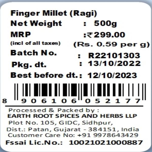 EarthRoot Natural Finger Millet, Ragulu, Ragi, Nachani, 500gm - JioMart