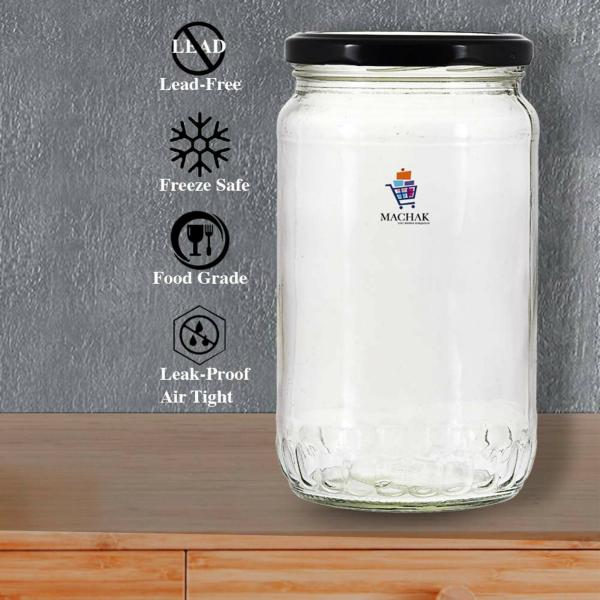 Machak Clear Glass Big Round Glass Jar Container, 1000 Ml (Set Of 12 ...