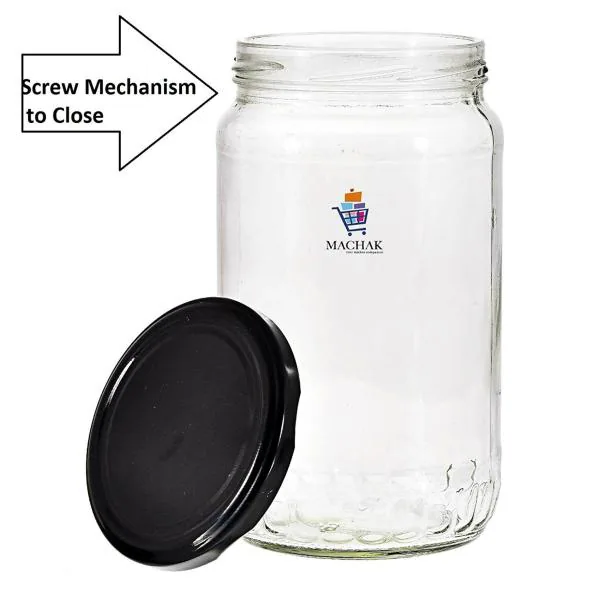 Machak Clear Glass Big Round Glass Jar Container, 1000 Ml (Set Of 12 ...