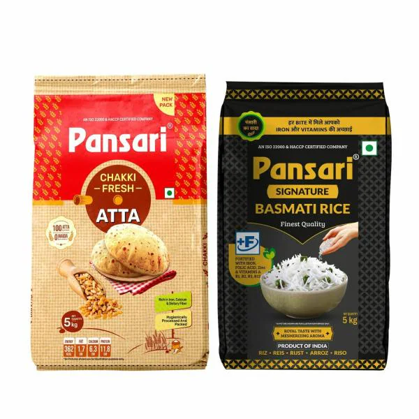 Pansari Chakki Atta/Flour 5Kg and Signature Basmati Rice 5Kg - JioMart