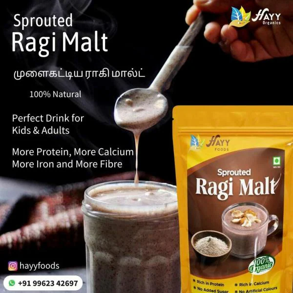 Hayy Foods Sprouted Ragi Malt - Finger Millet - Health Drink - Calcium ...