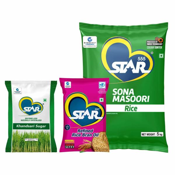 STAR 555 Sona Masoori Rice Pouch - 5 Kg | Rice Bran Oil 1 Litre ...